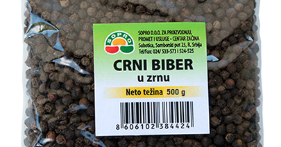 Crni biber u zrnu 500g (0030) | SOPRO d.o.o. - Subotica